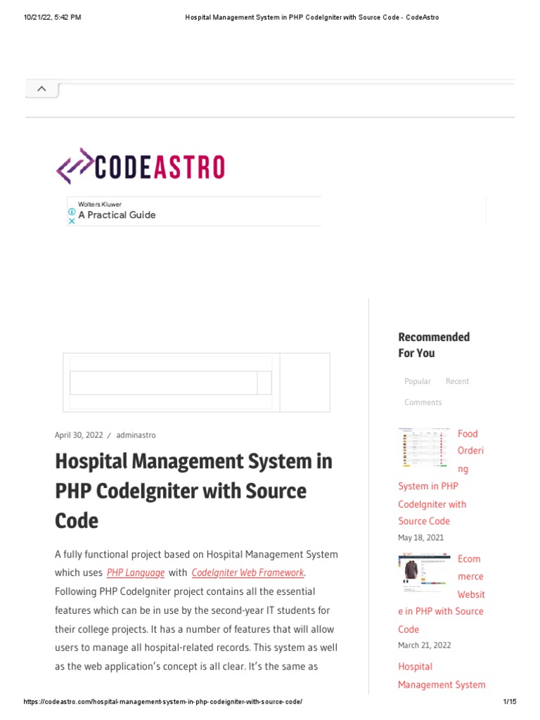 Hospital Management System In Php Codeigniter With Source Code Codeastro Download Free Pdf