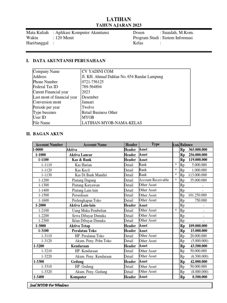 Soal Latihan Myob | PDF
