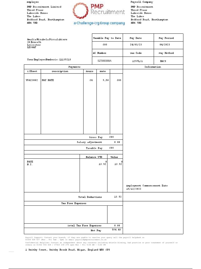 PMP Recruitment Payslip Information | PDF