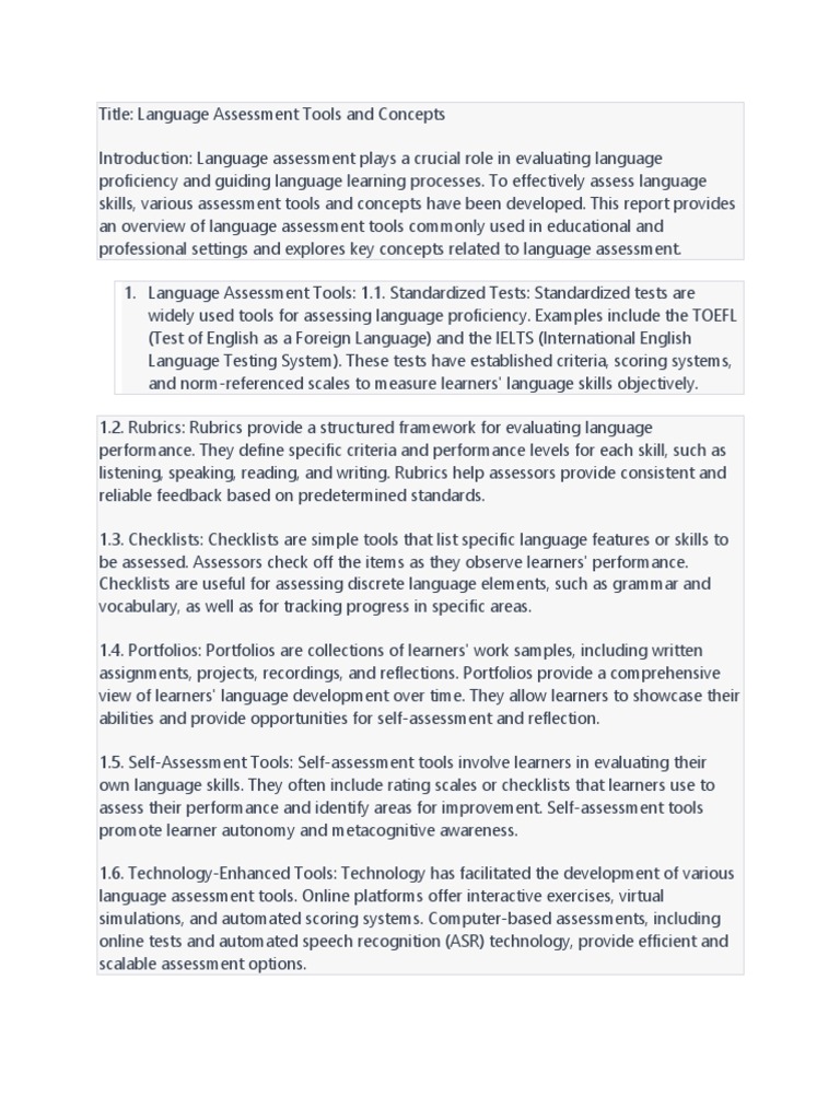 Language Assessment Tools and Concept | PDF | Educational Assessment | Rubric (Academic)