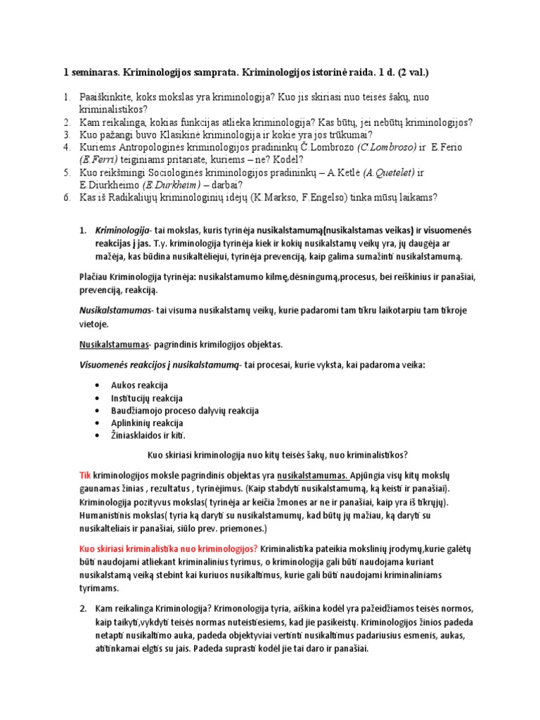 1 Seminaras. Krimino Samprata Ir Istorine Raida | PDF