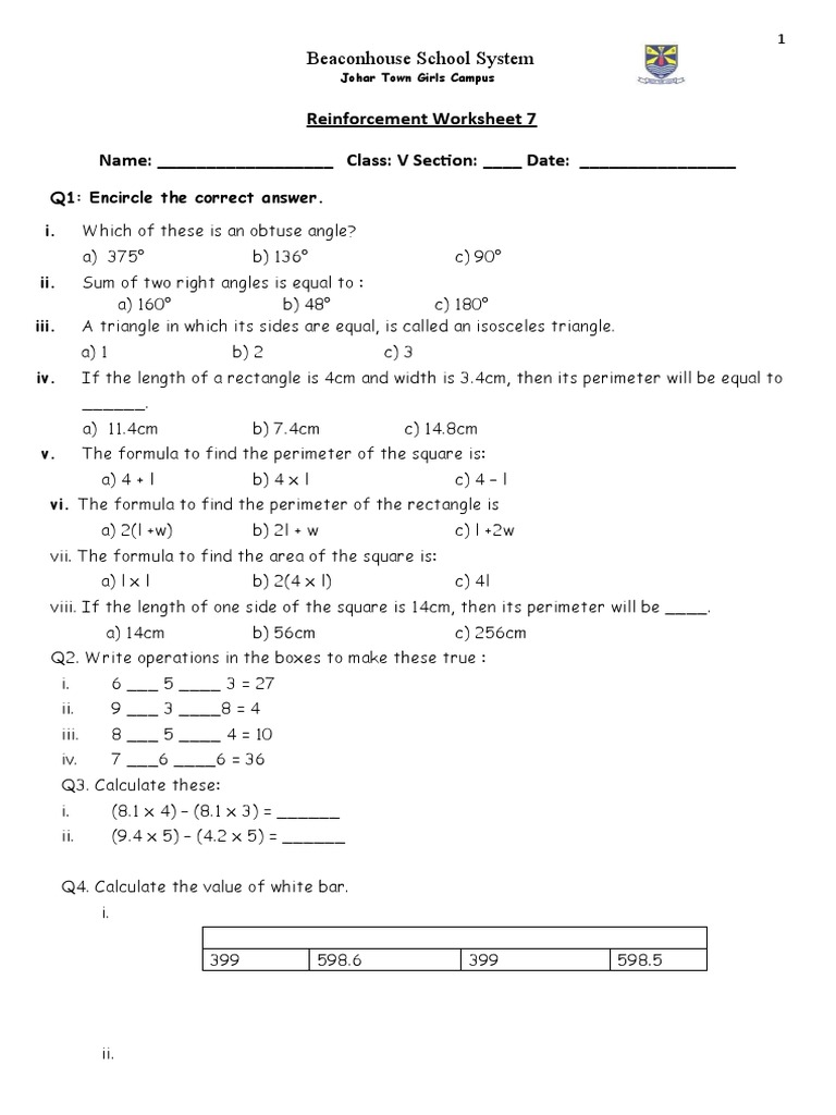 Grade 5 Math Reinforcement Worksheet | PDF | Area | Triangle