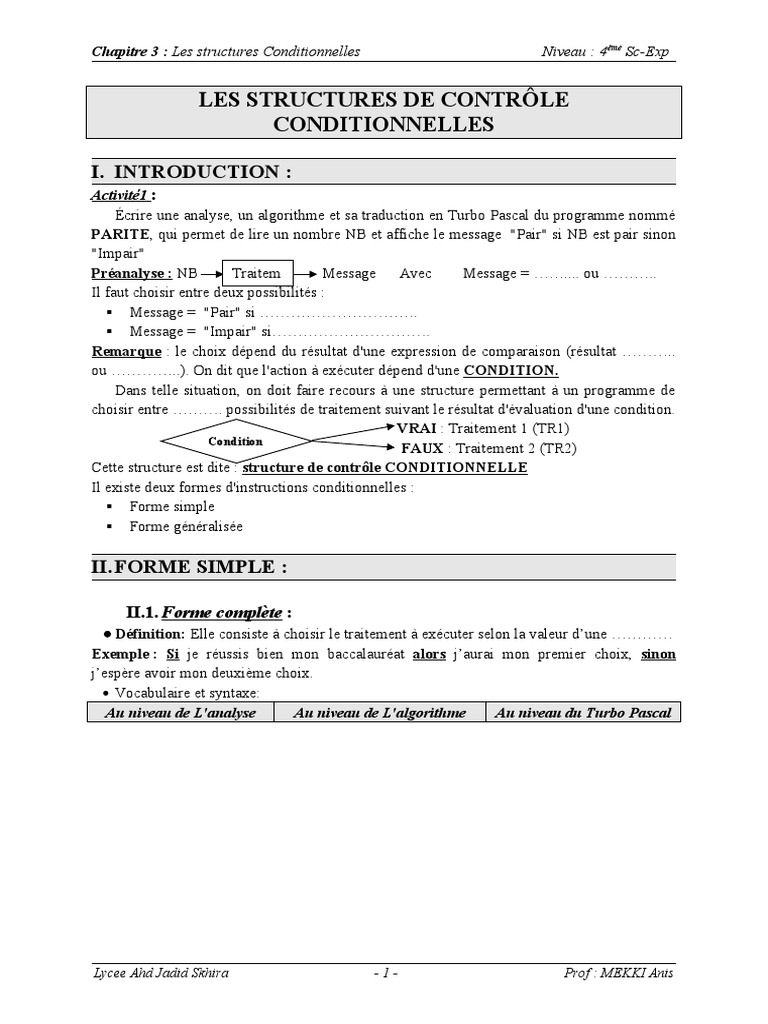 Ch3 Structures Conditionnelles Troué V2 | PDF | Programmation informatique | Informatique