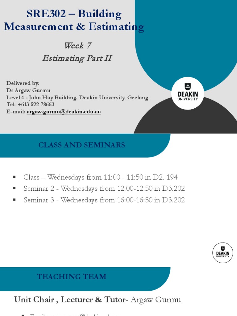 SRE302 - T1 - 2023 - Class 7 - Estimating Part 2 | PDF | Civil ...