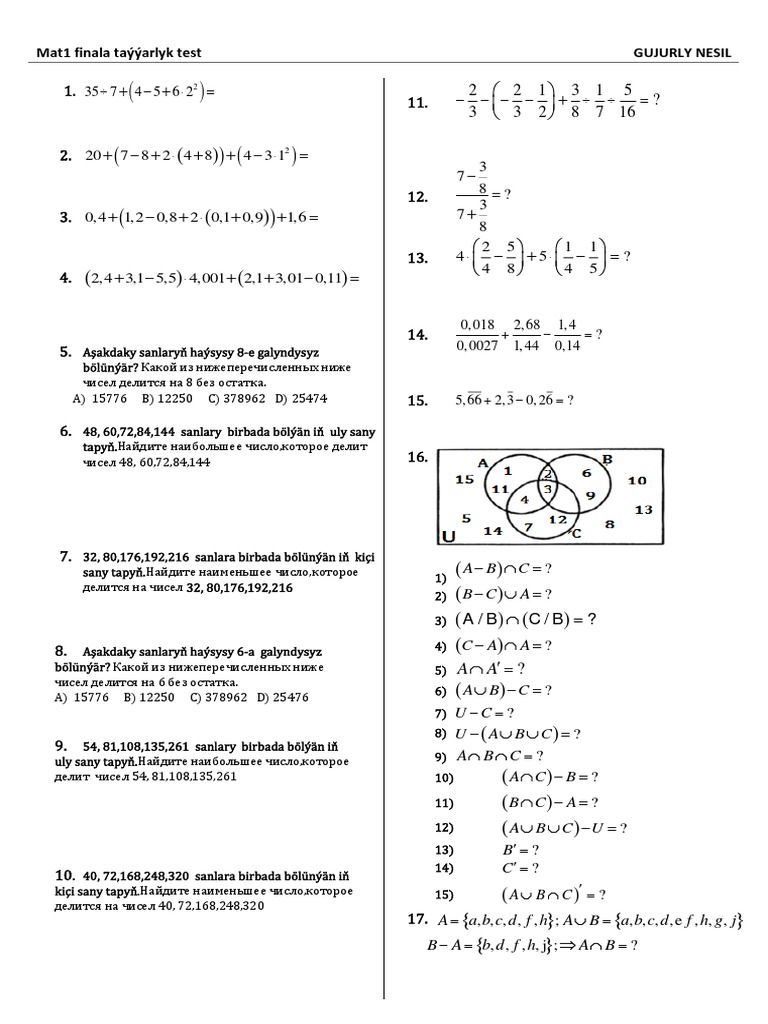Mat1 Final Prep Tests | PDF