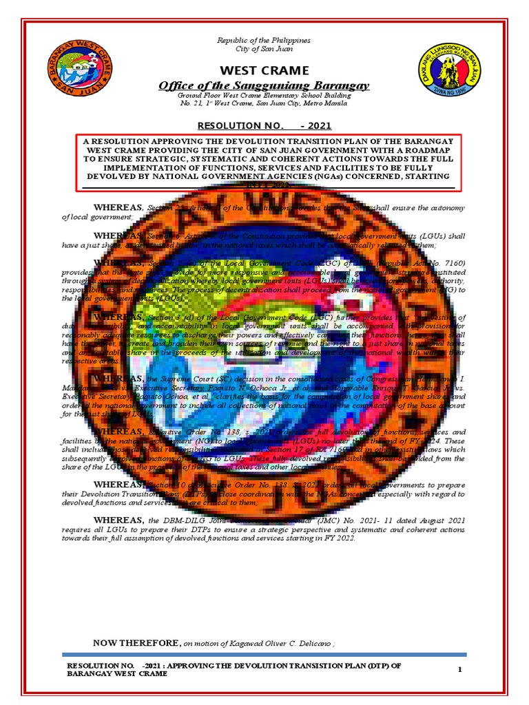 2021 - Approving Devolution Transition Plan (DTP) | PDF | Devolution ...