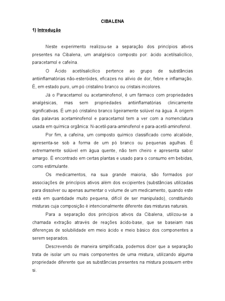 Separação dos Princípios Ativos da Cibalena através de Extração Ácido ...