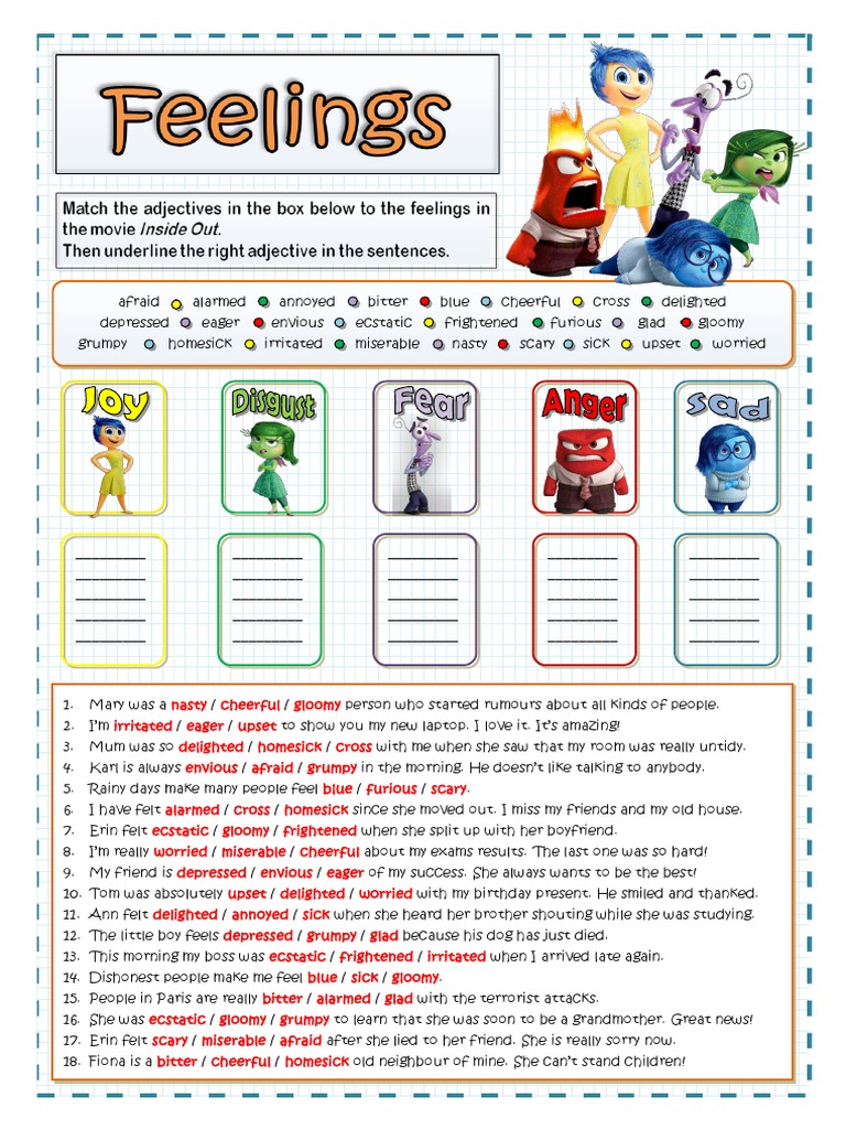 Fiche Inside Out Feelings and Emotions Voc | PDF
