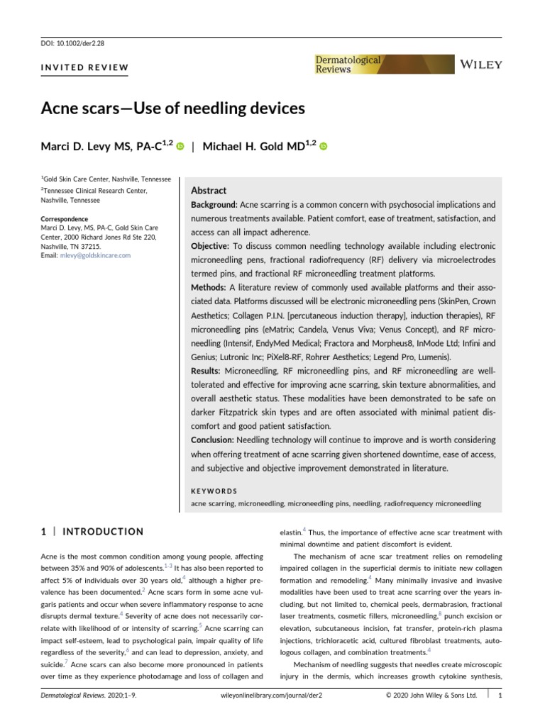 Acne Scars - Use of Needling Devices, 2020. | PDF | Scar | Dermatology