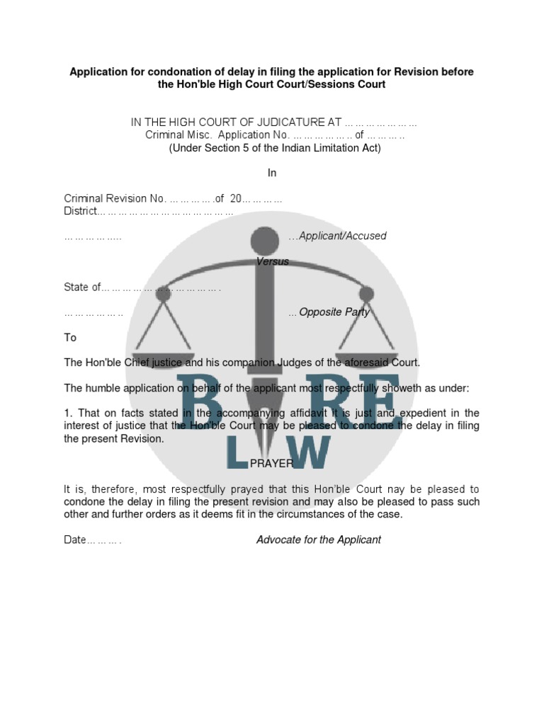 Application For Condonation of Delay in Filing The Application For ...
