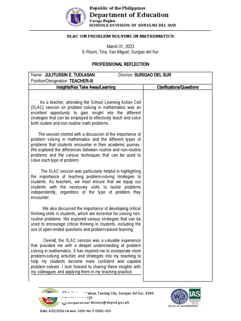 Professional Reflection 2023 INSET | PDF | Teaching | Change