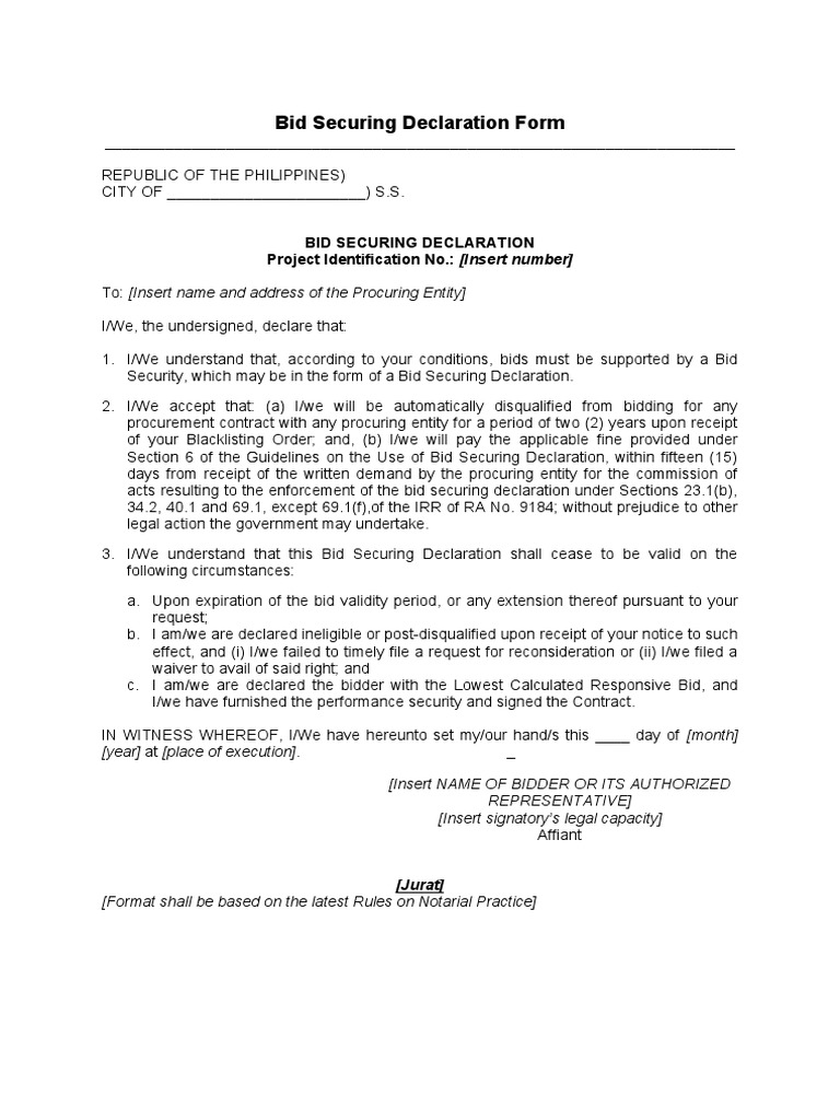 Bid Securing Declaration | PDF