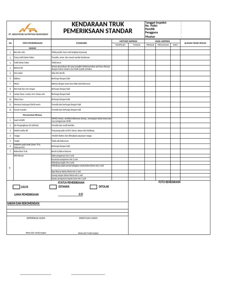 Checklist Pemeriksaan Kendaraan | PDF