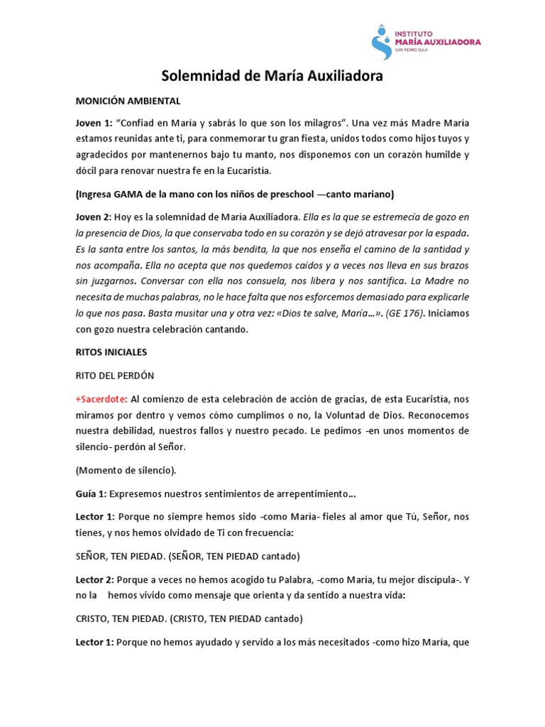 Misa Solemne de María Auxiliadora | PDF | María, madre de Jesús | Misa ...