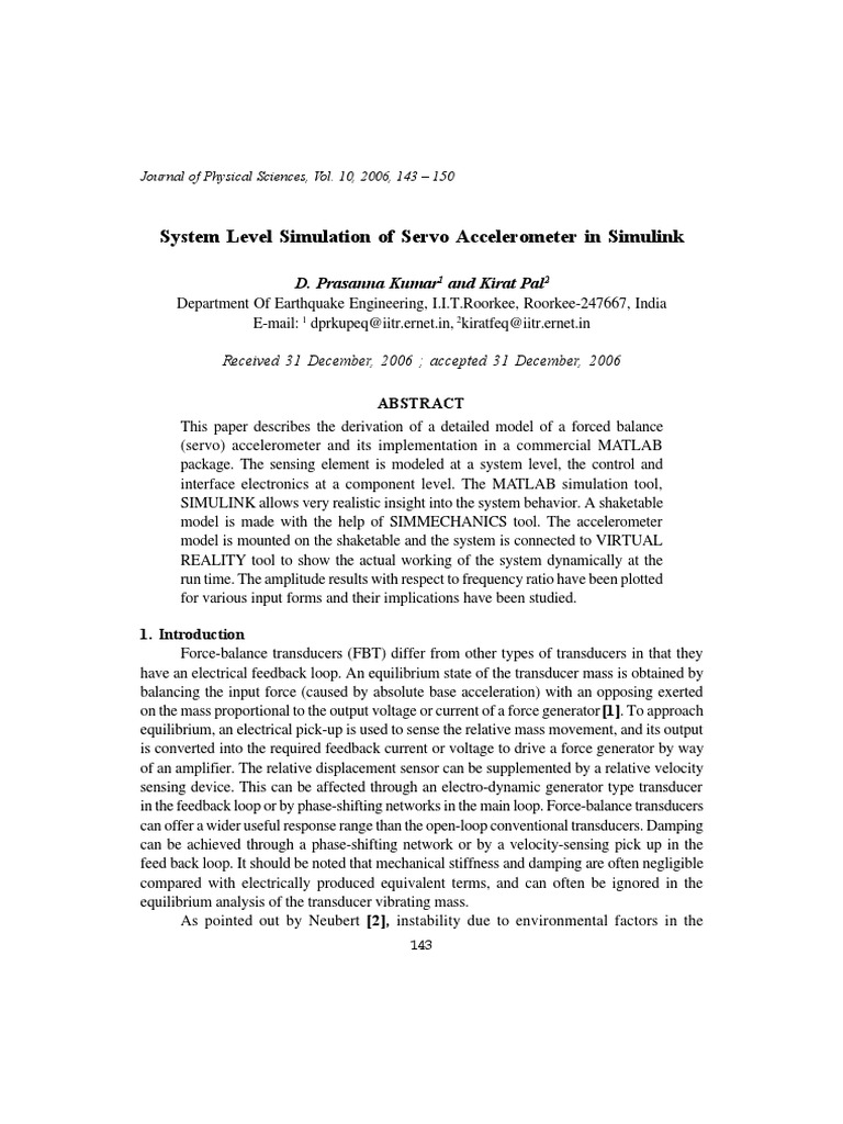 System Level Simulation of Servo Accelerometer in Simulink | PDF | Accelerometer | Feedback
