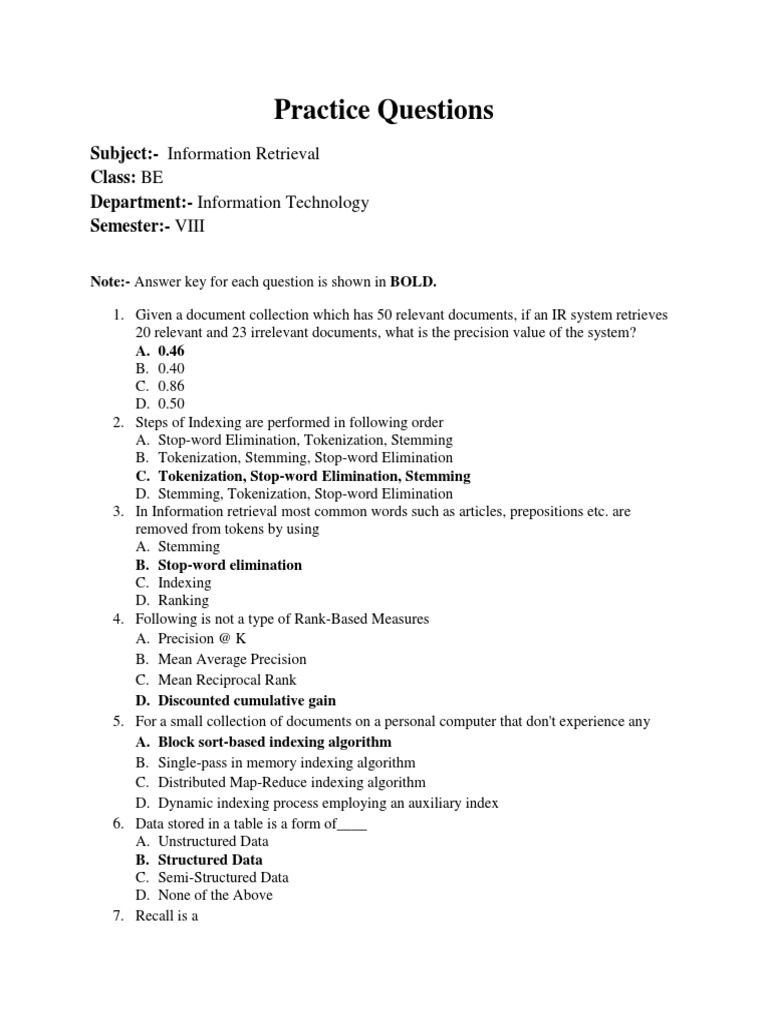 Practice Question For Information Retrieval Subject | PDF | Search Engine Indexing | Data ...