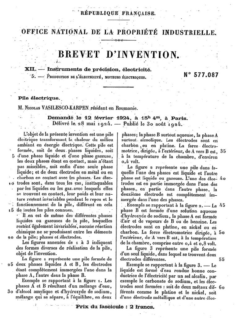 Brevet de Inventie Pila Karpen | PDF