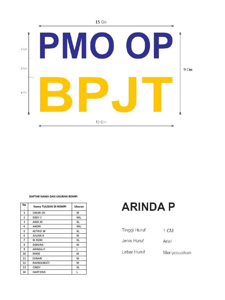Daftar Nama Dan Ukuran Rompi | PDF
