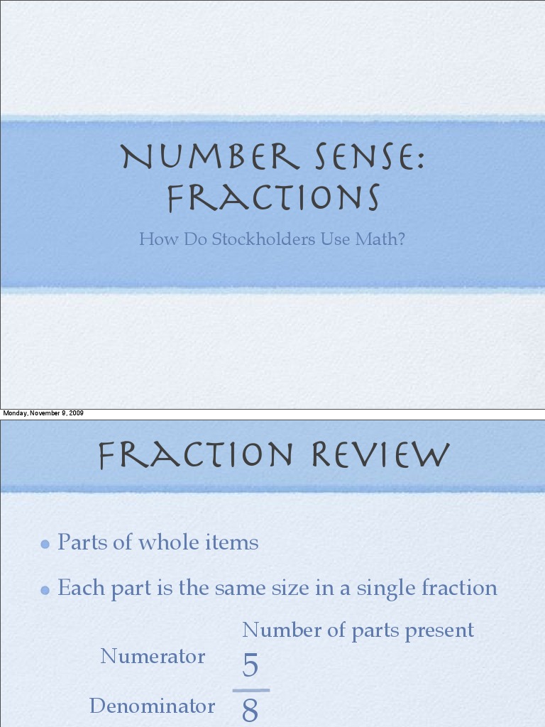 Number Sense: Fractions | PDF | Fraction (Mathematics) | Elementary ...