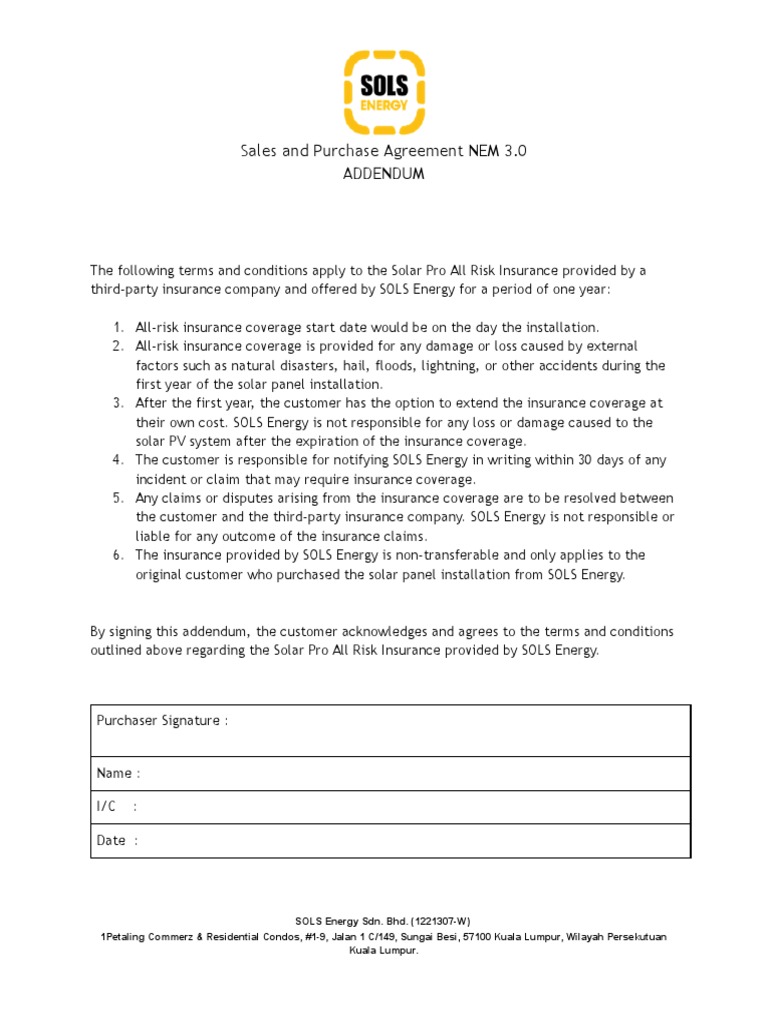 Solar All Risk Addendum | PDF