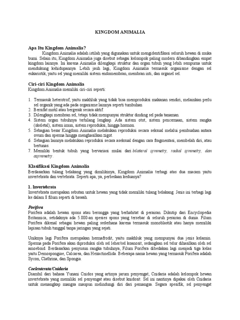 Kingdom Animalia | PDF