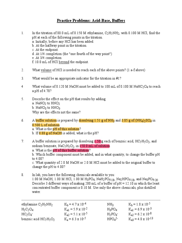 Practice Problems Buffers Pdf Ph Buffer Solution
