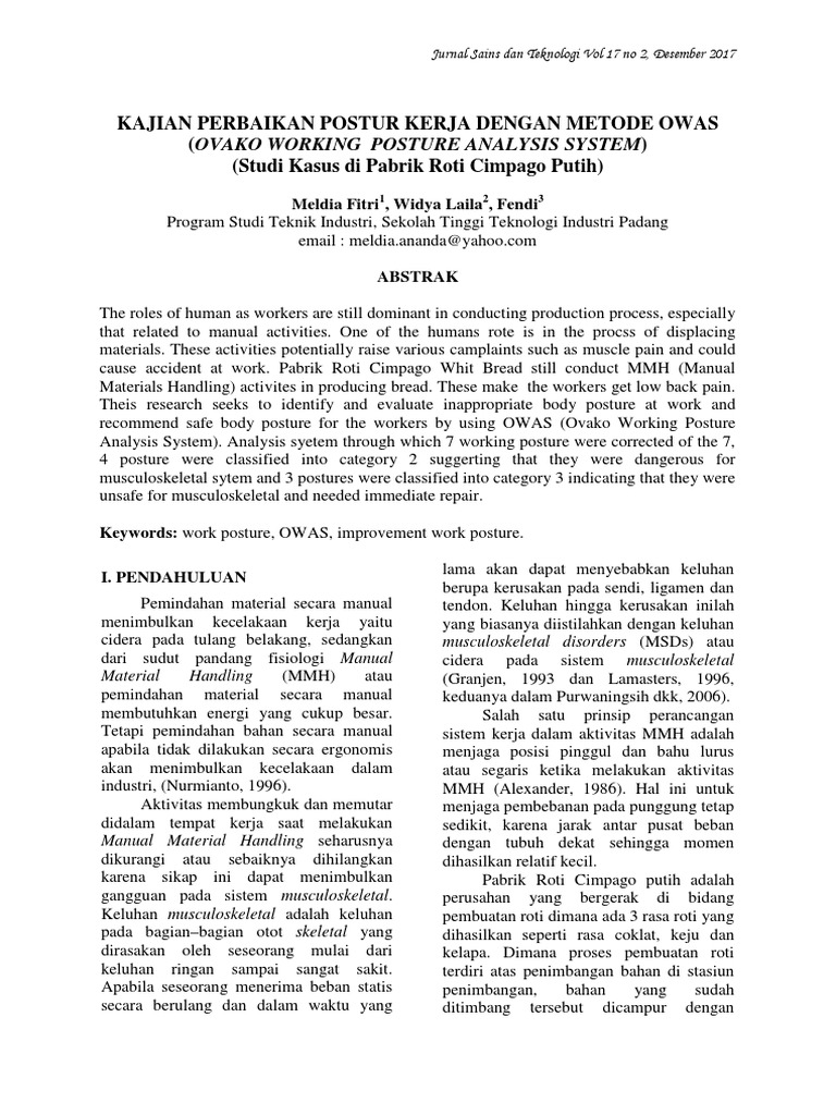 Artikel Metode OWAS | PDF