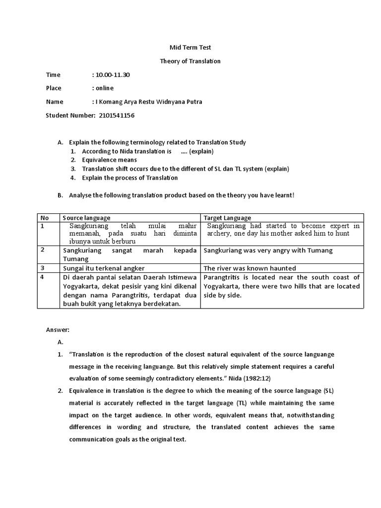 Translation Theory Exam | PDF | Translations | Metaphor