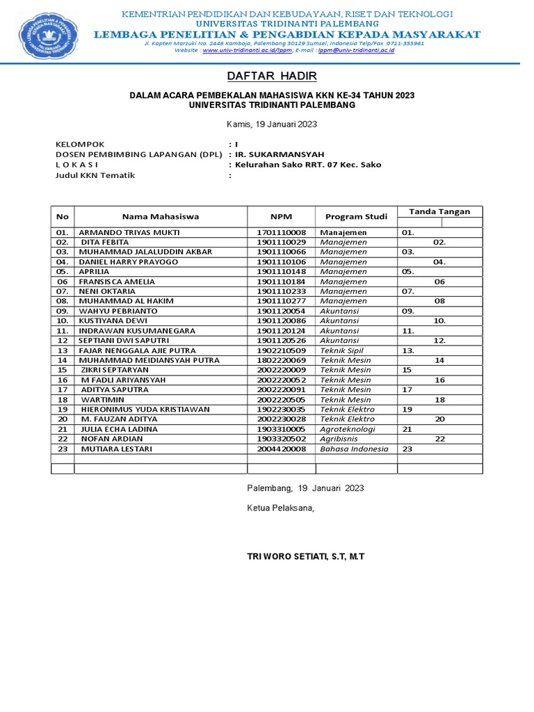 Absensi Acara Pembekalan | PDF