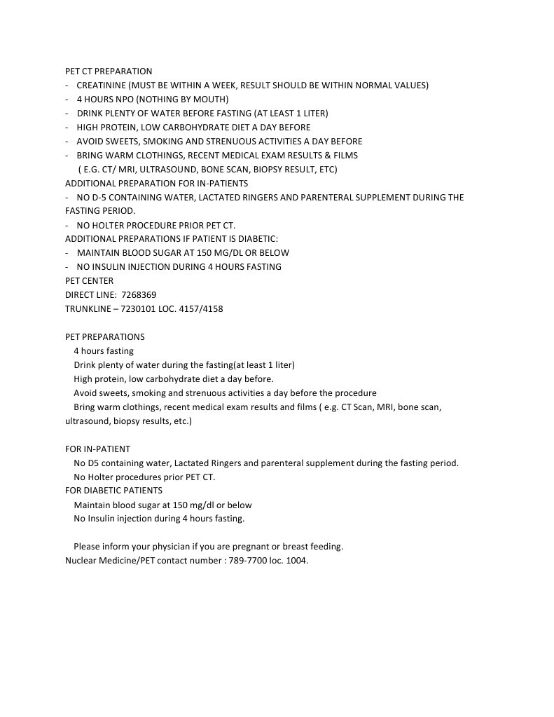 Pet CT Preparation | PDF | Science & Mathematics
