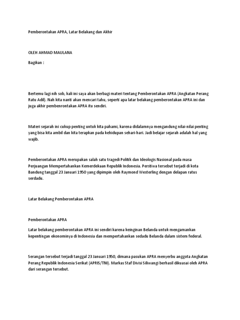 Pemberontakan APRA | PDF