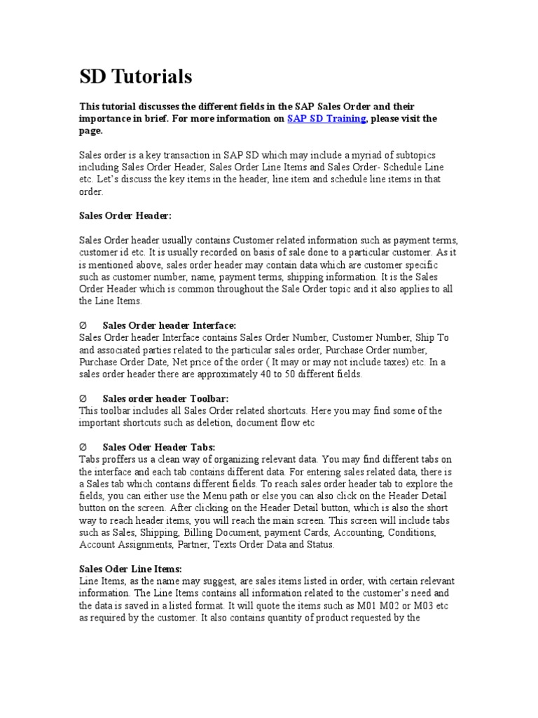 SAP - SD Tutorial | Download Free PDF | Invoice | Delivery (Commerce)