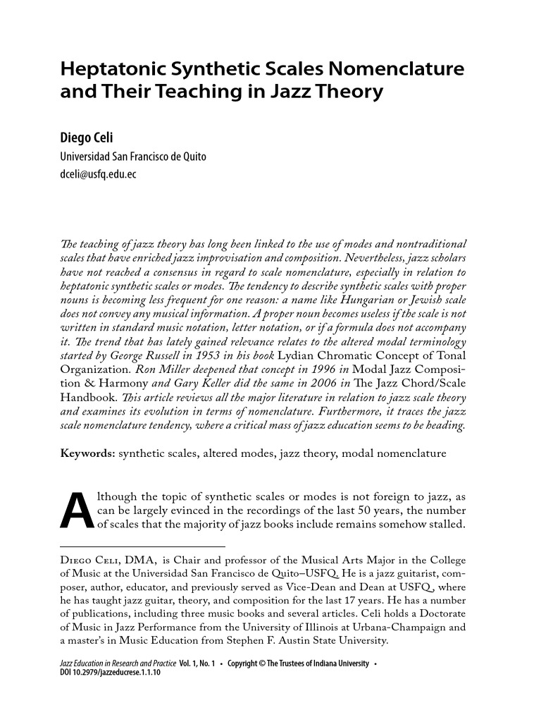 Heptatonic Synthetic Scales Nomenclature and Their Teaching in Jazz ...