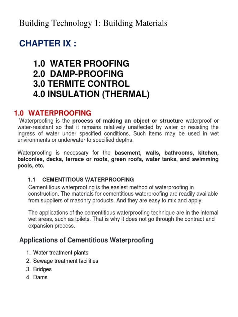 CHAPTER - 9-Waterproofing | PDF | Asphalt | Polyurethane