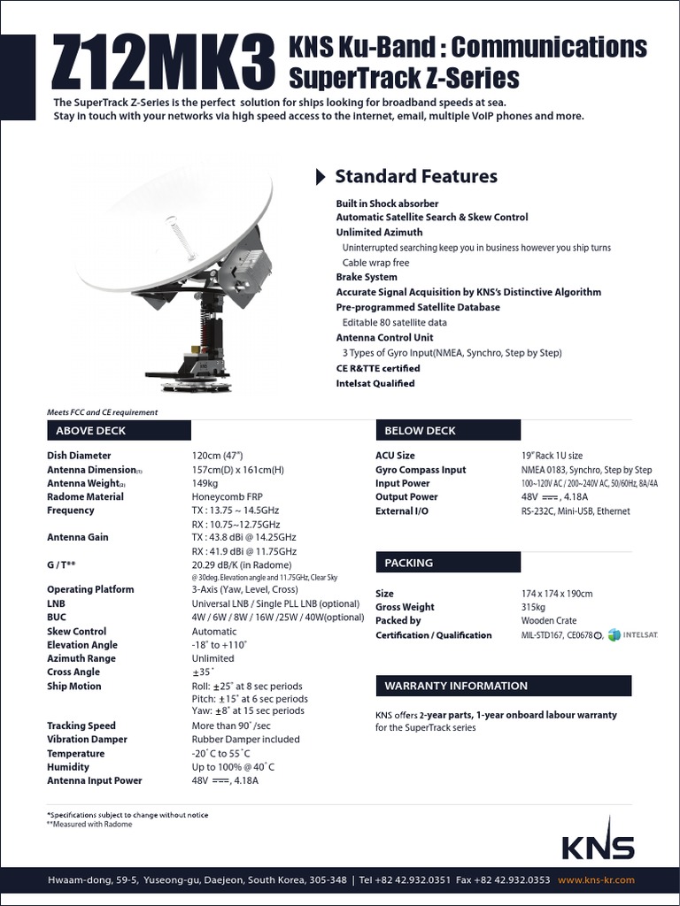 KNS Z12MK3 Stabilised 1.2 M VSAT Antenna | PDF | Telecommunications | Information And ...