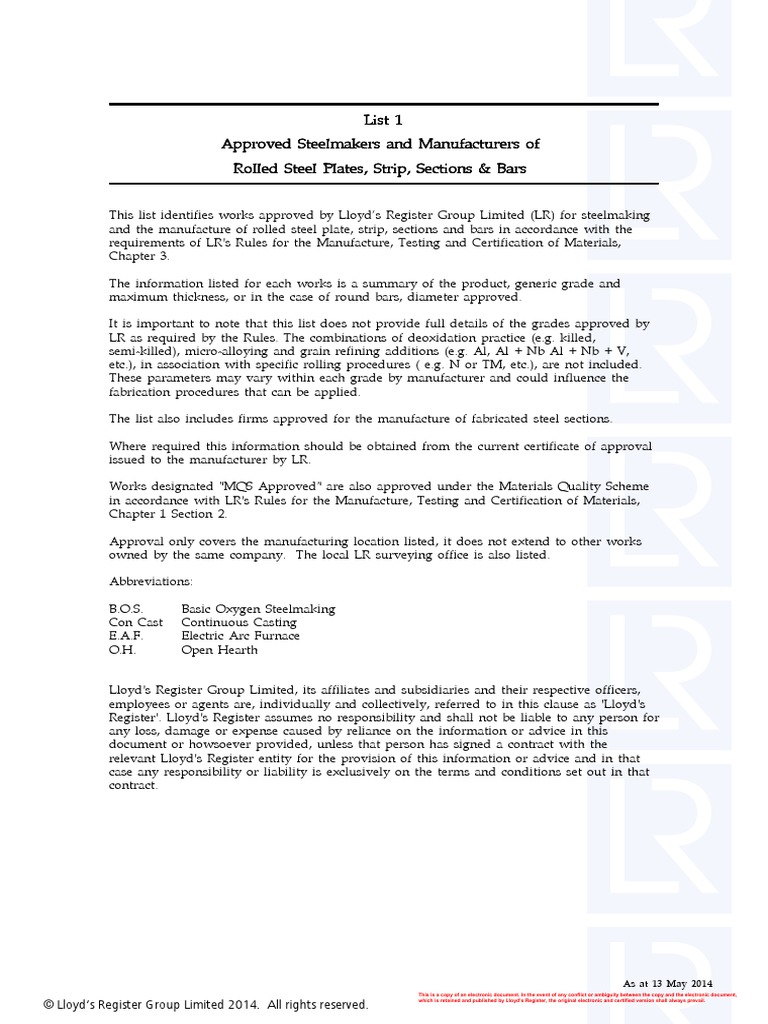 Lloyds Approved Mills | PDF | Stainless Steel | Steel