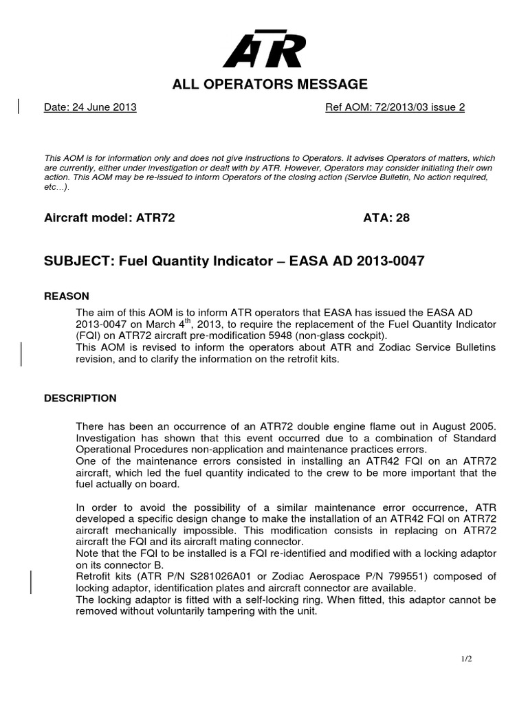 AOM 72 - 2013 - 03 Issue 2 Fuel Quantity Indicator | PDF | Aviation ...