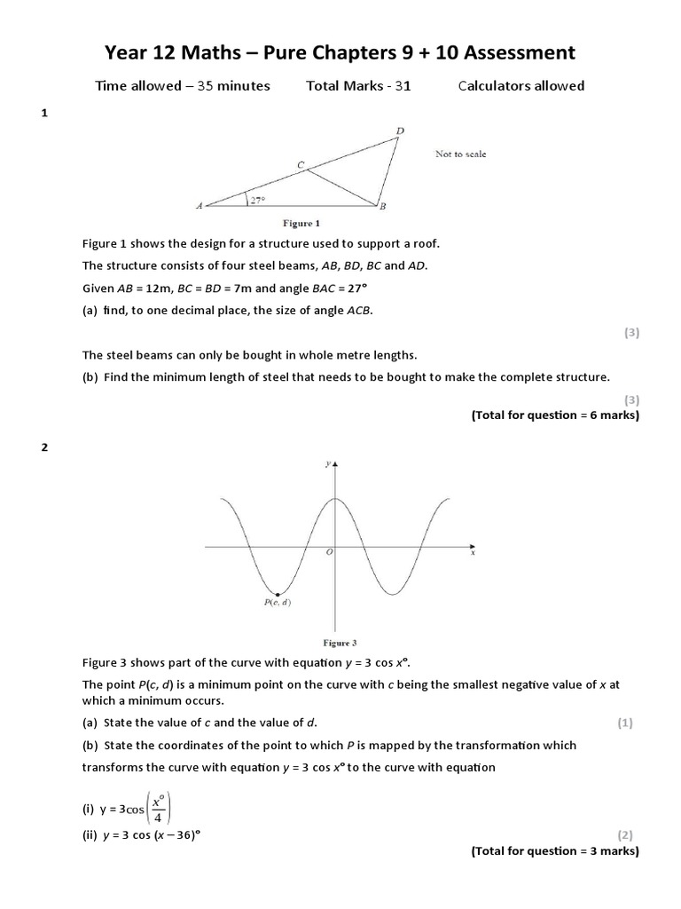 Year 12 Maths Assessment: Pure Chapters 9-10 | PDF