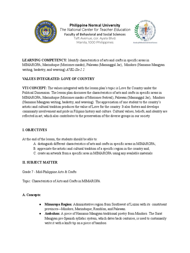 Characteristics of MIMAROPA Arts & Crafts | PDF