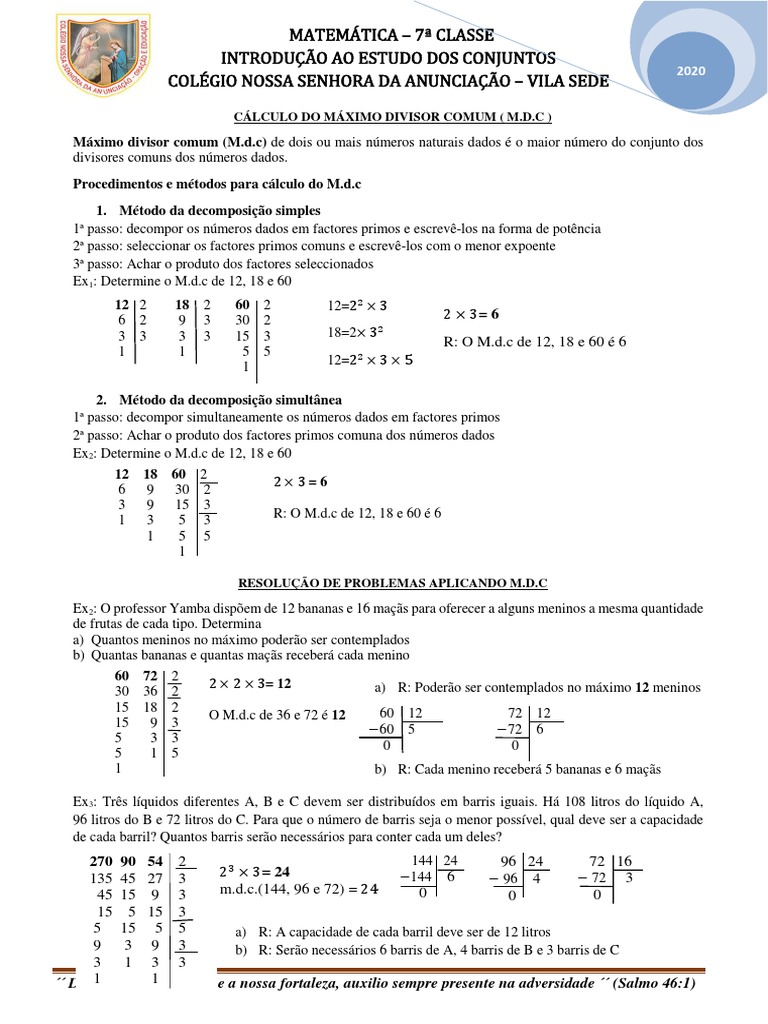 Aula #2 M.D.C e M.M.C 7 Classe. | PDF | Exponenciação