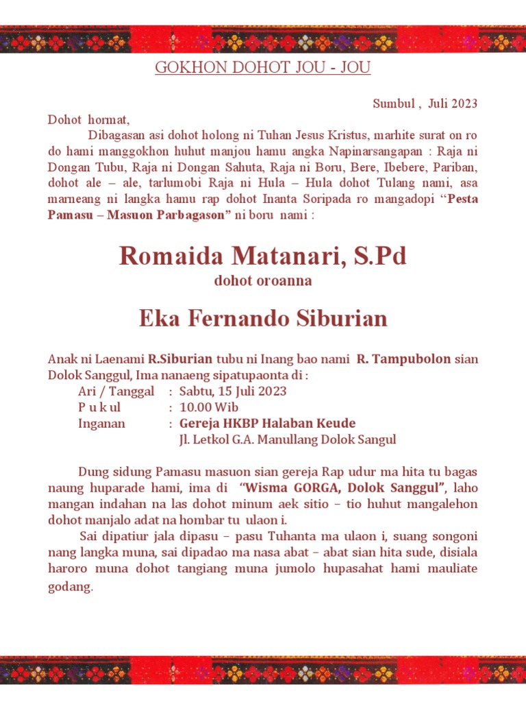 Undangan Batak Repaired Docx | PDF