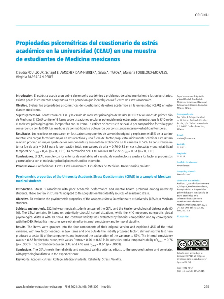 Propiedades del CEAU en estudiantes de Medicina | PDF | Alfa de ...