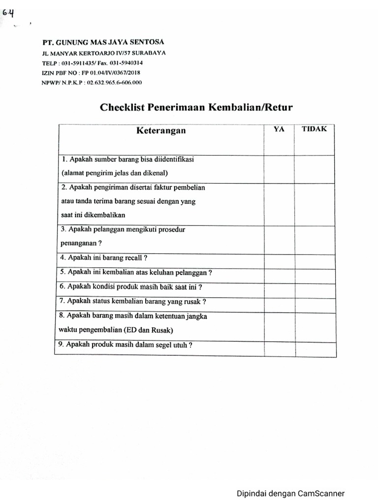 6.3 B Checklist Penerimaan Kembalian Atau Retur | PDF
