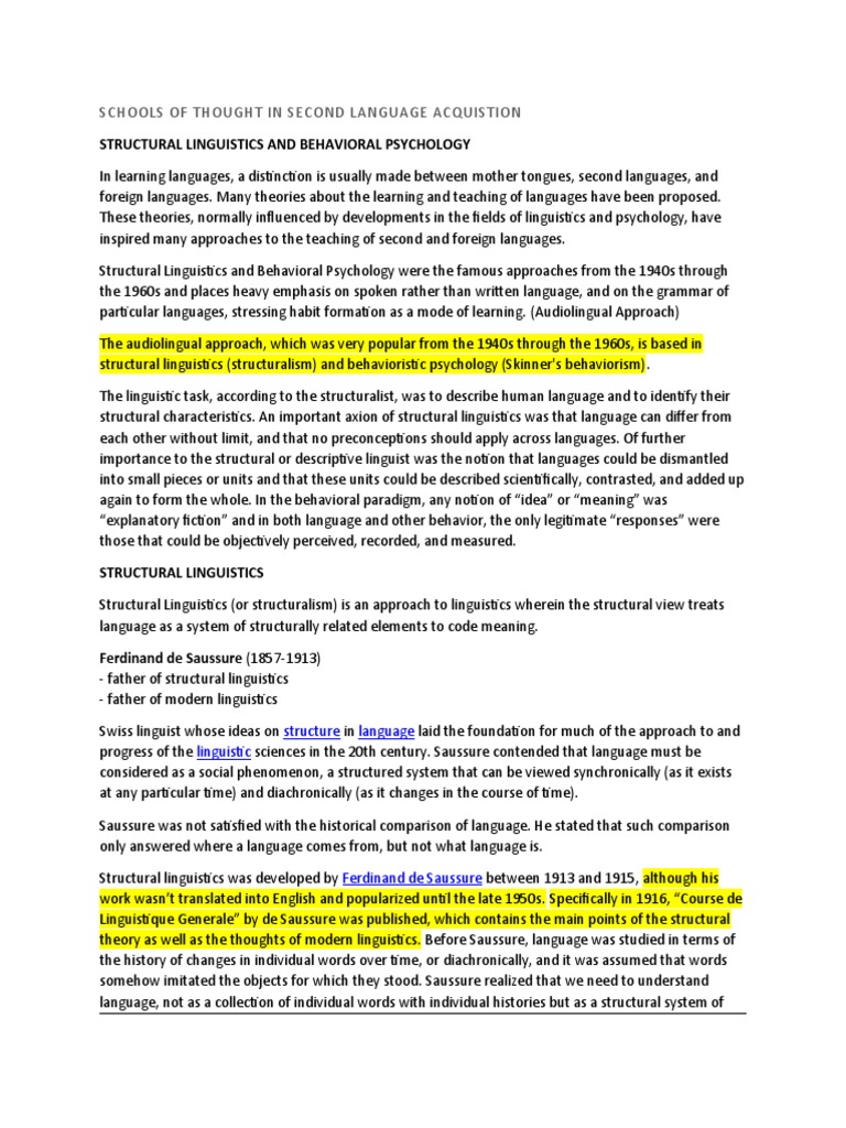 Structuralism vs. Behaviorism in Language | PDF | Behaviorism ...