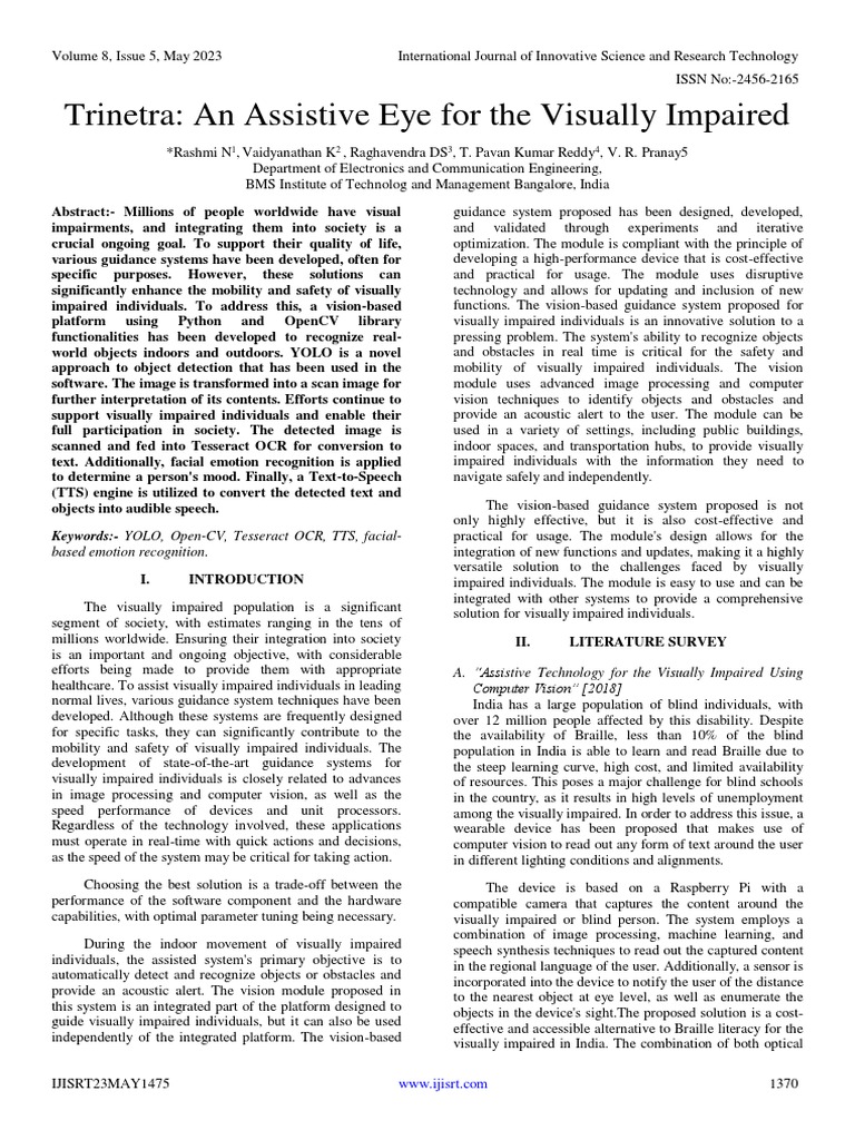 Trinetra: An Assistive Eye For The Visually Impaired | PDF | Optical Character Recognition ...