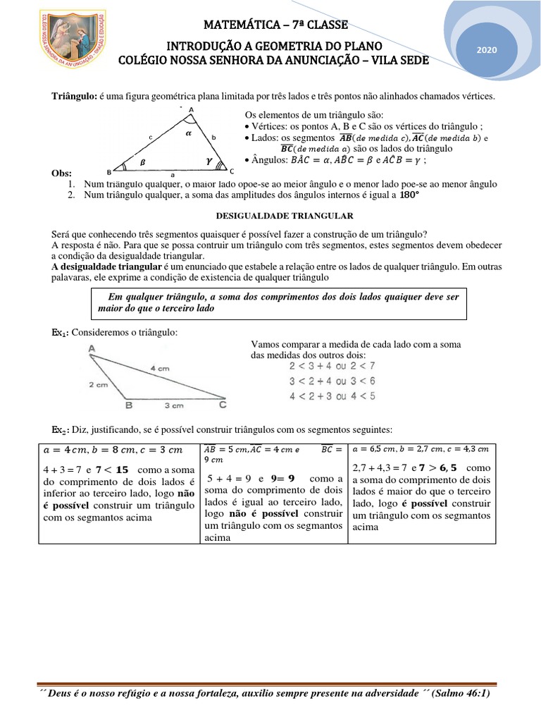 Aula #7 Construção de Triângulo 7 Classe. | PDF | Triângulo | Geometria ...