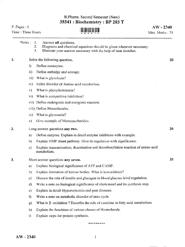 Bpharm 2 Sem Biochemistry New S 2019 | PDF | Metabolism | Enzyme