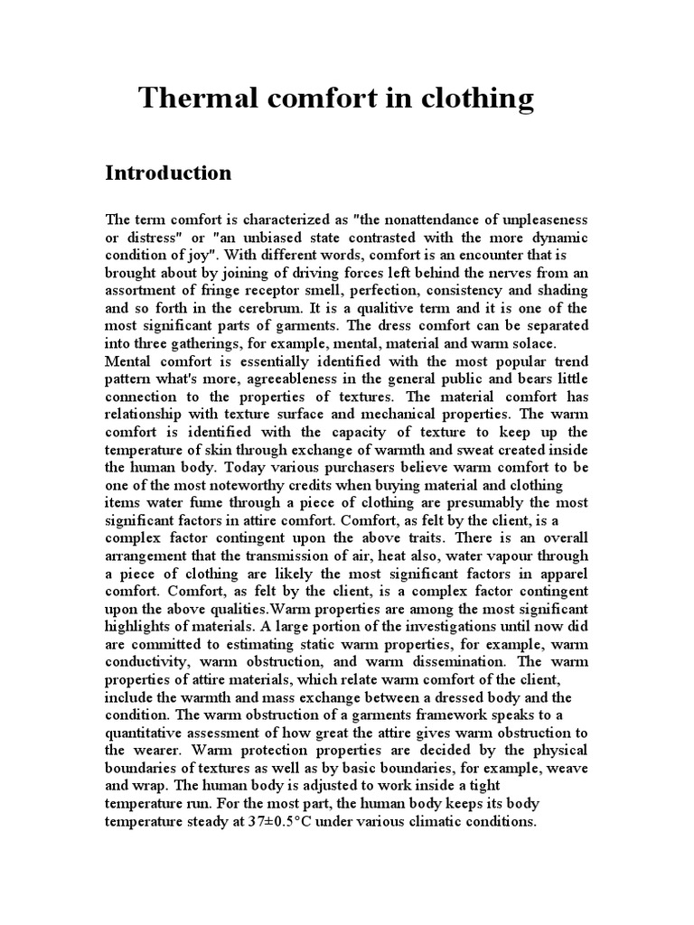 Introduction (Thermal Comfort in Clothing) | PDF | Clothing | Thermal ... Introduction (Thermal Comfort in Clothing) | PDF | Clothing | Thermal ...