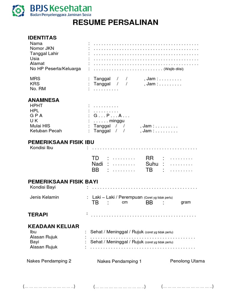 Resume Persalinan: Identitas | PDF