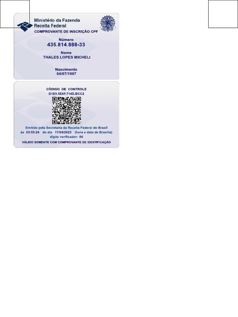 Comprovante de Inscrição No CPF - 17.04.2023 | PDF